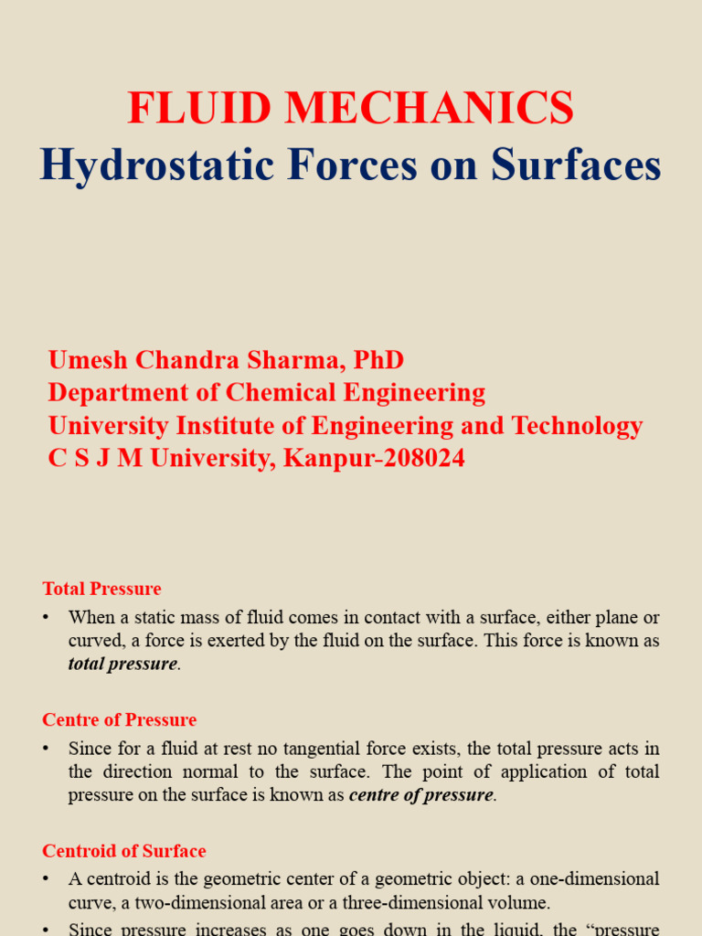 FM 3. Hydrostatic Forces On Surfaces | PDF