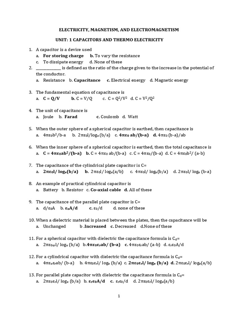Electricity One Words | PDF | Electromagnetic Induction | Capacitance