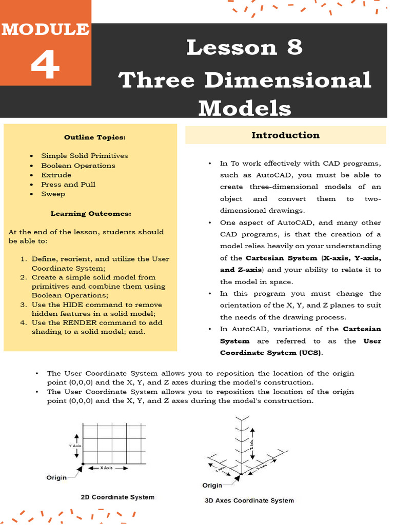 Lesson 8 Three Dimensional Models | PDF | Cartesian Coordinate System ...
