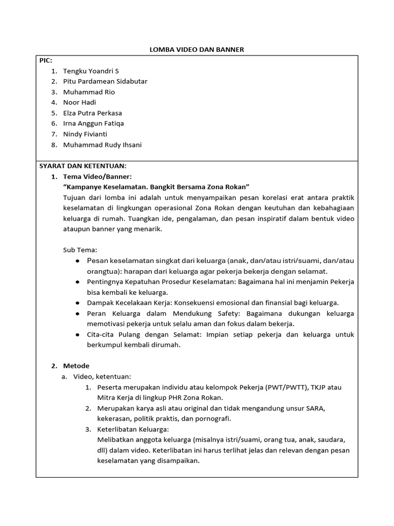 Aturan Lomba Video & Banner Safety Campaign | PDF