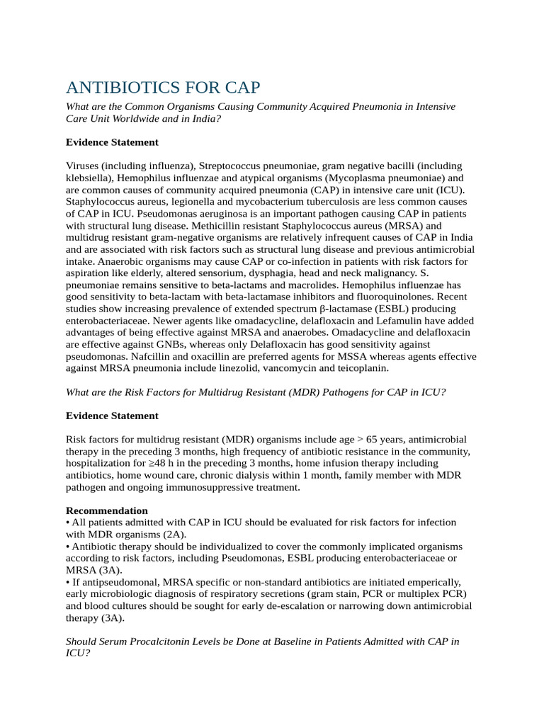 Antibiotics for Cap | PDF | Pneumonia | Methicillin Resistant ...