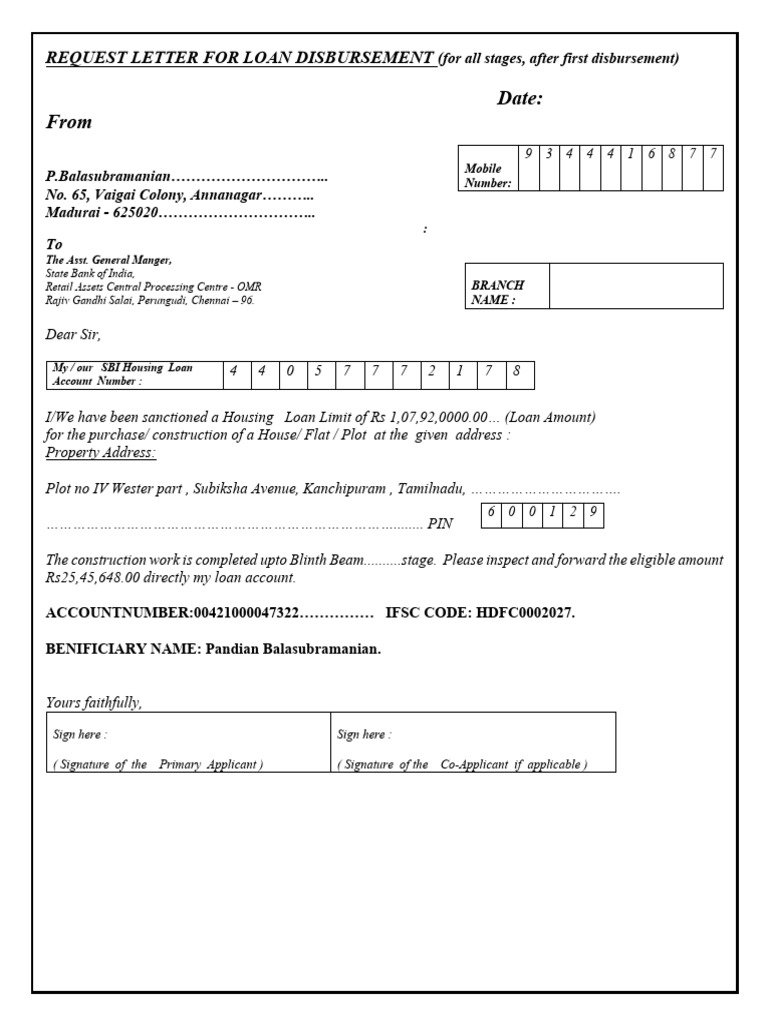 Loan Disbursement Request Letter Template | PDF