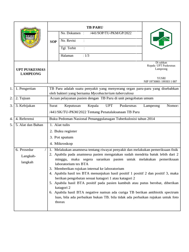 SOP TB PARU | PDF