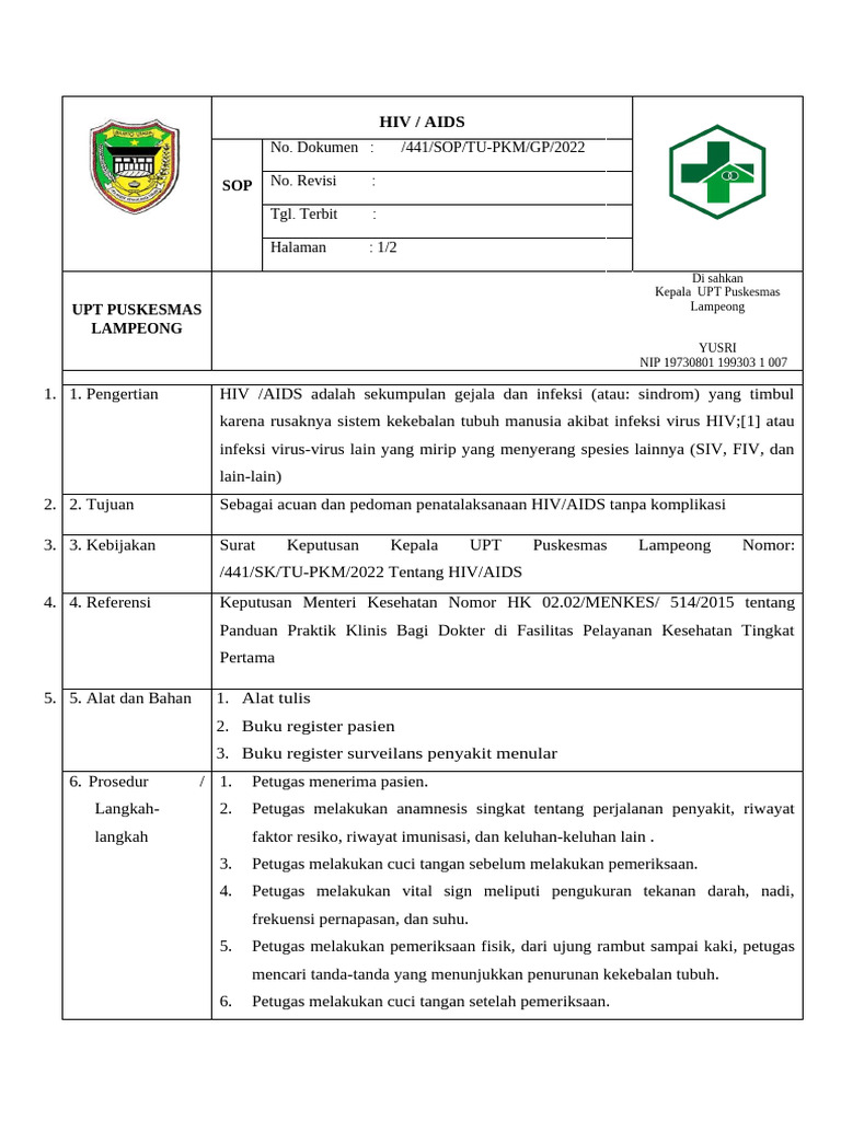 Sop Hiv Aids | PDF