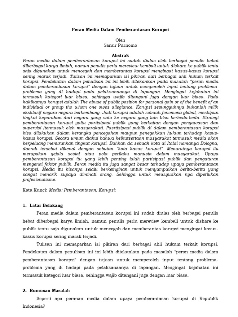 Peran Media Dalam Pemberantasan Korupsi | PDF