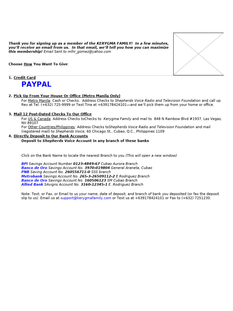 Kerygma Family Membership Confirmation | PDF