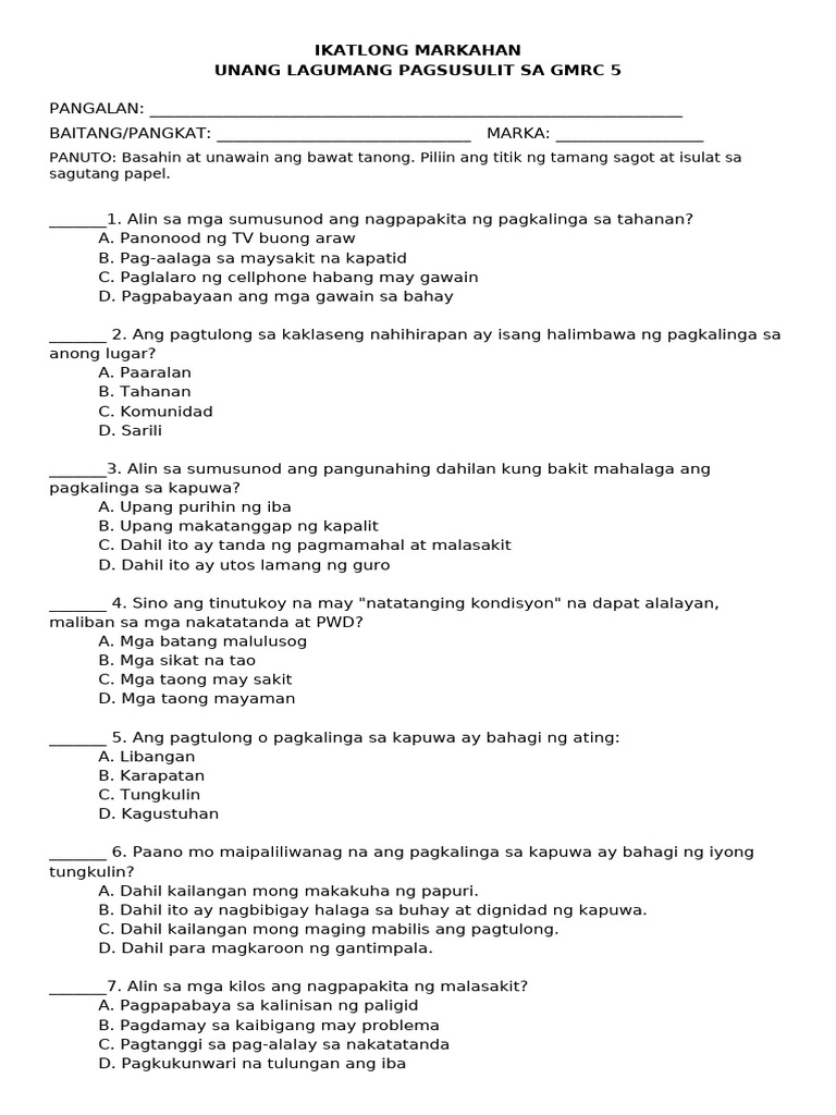 1st Summative Test in GMRC 5-q3 | PDF