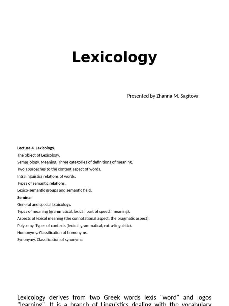 Introduction To Linguistics 4 | PDF | Lexicology | Semantics