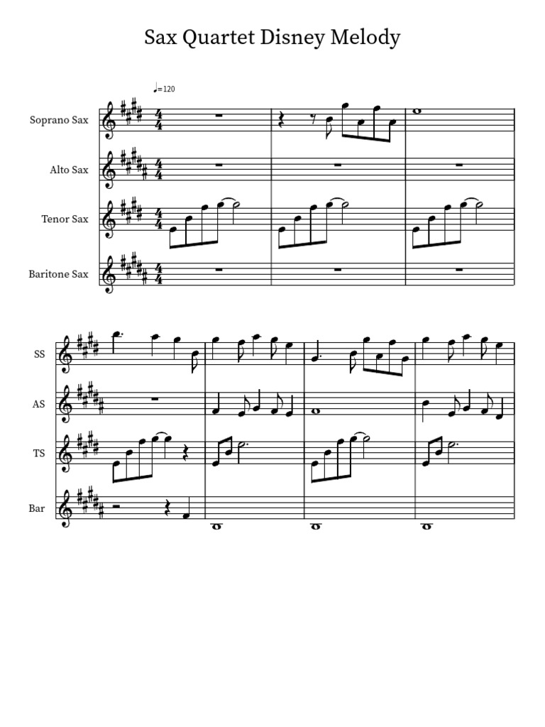 Disney Melody for Sax Quartet | PDF