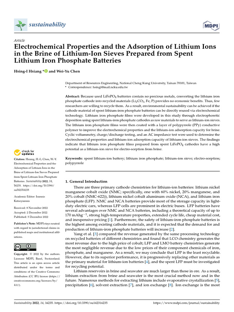 Electrochemical Properties and The Adsorption of L | PDF | Lithium Ion ...