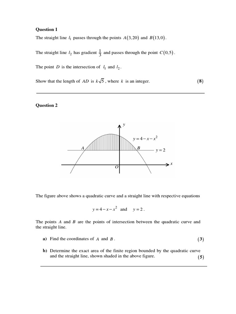 Year 1 Pure Maths Paper A | PDF | Equations | Quadratic Equation