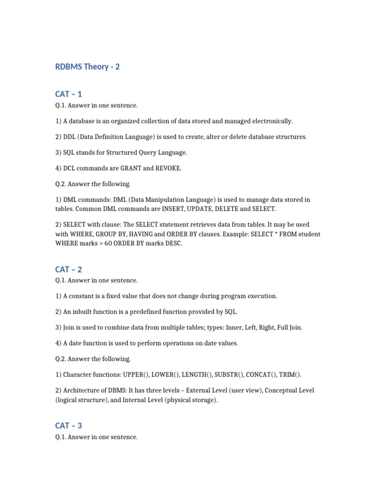 RDBMS Concepts and SQL Fundamentals | PDF