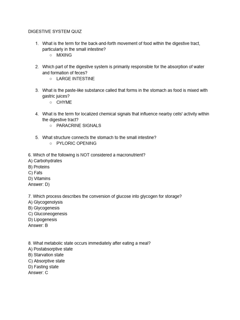 Digestive System Quiz | PDF