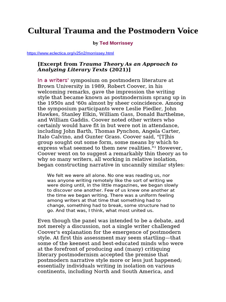 Cultural Trauma and The Postmodern Voice | PDF | Psychological Trauma ...