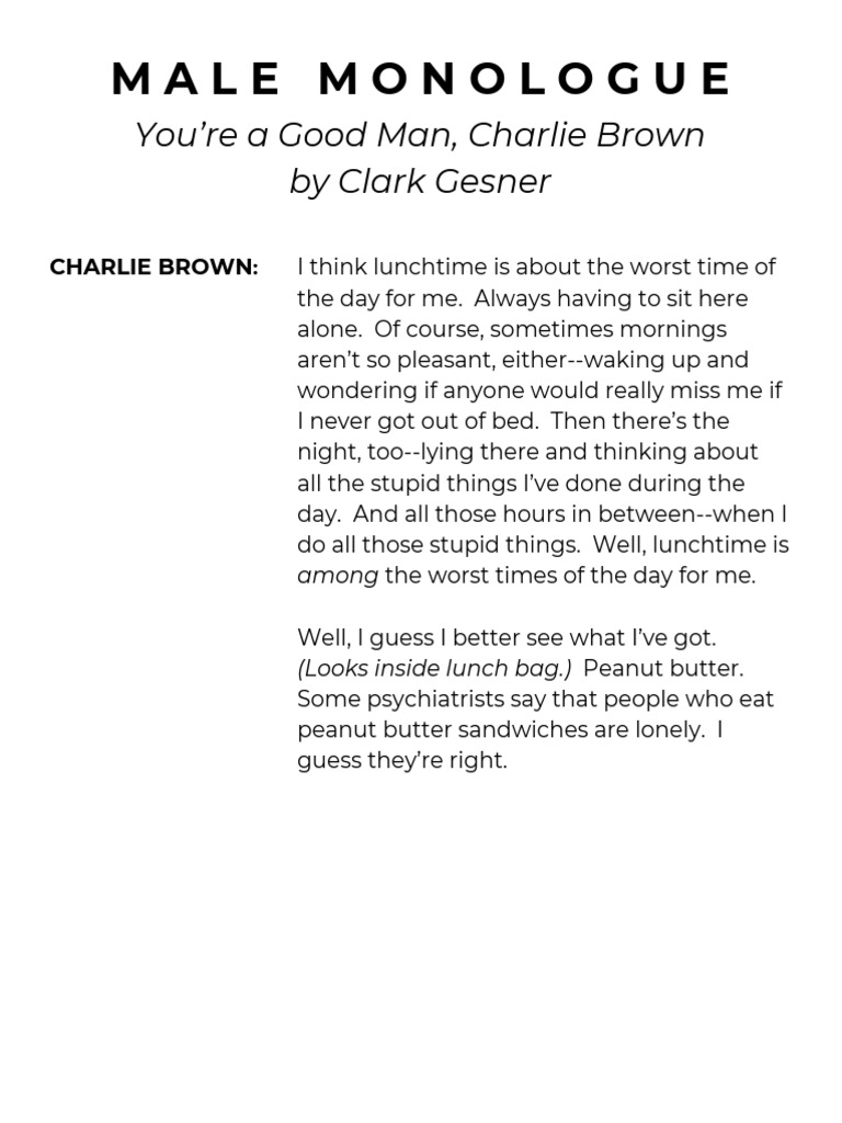 Male Monologue - You'Re A Good Man Charlie Brown | PDF