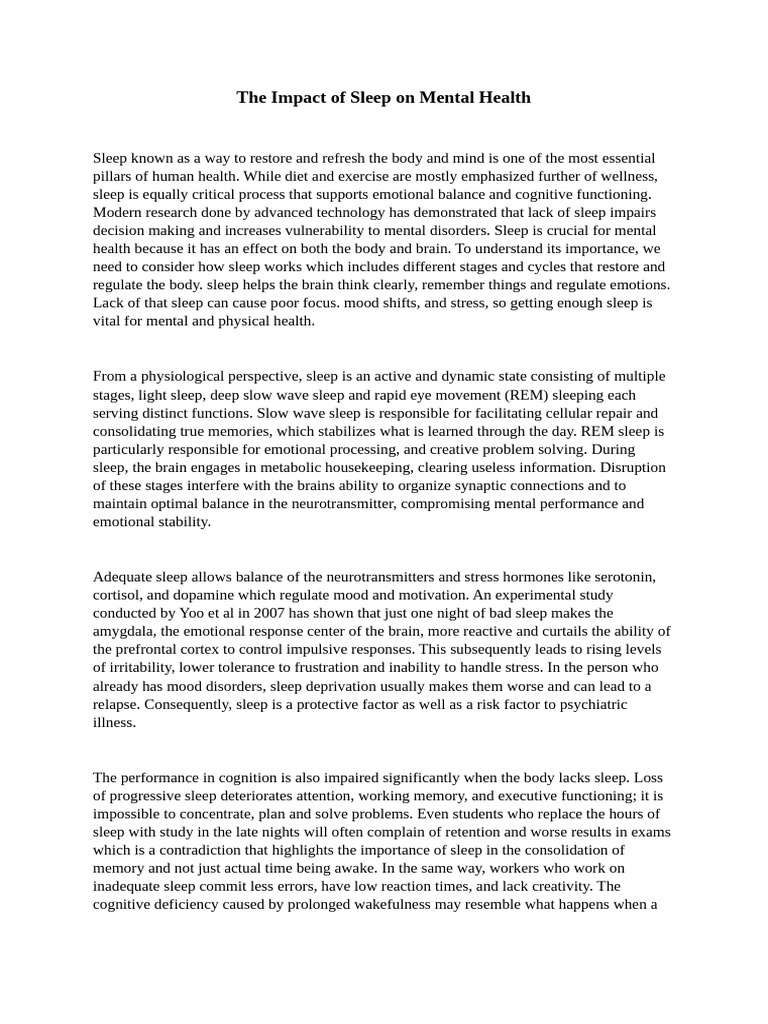Sleep's Crucial Role in Mental Health | PDF | Sleep | Sleep Deprivation