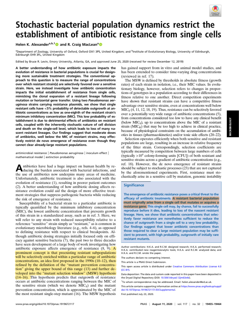Stochastic Response of Bacterial Cells | PDF | Antimicrobial Resistance ...