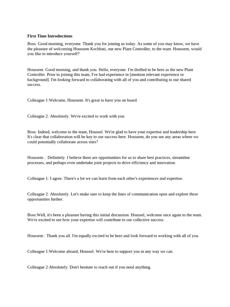 First Time Introductions | PDF