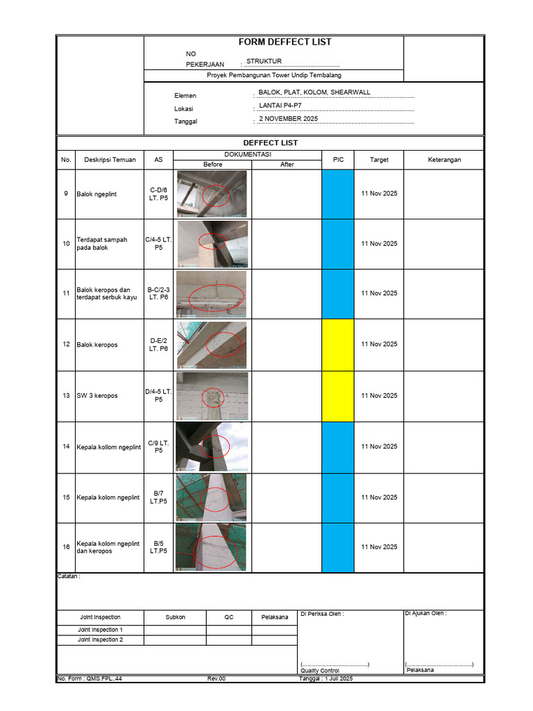 DEFFECT LIST STRUKTUR LT. P4M | PDF