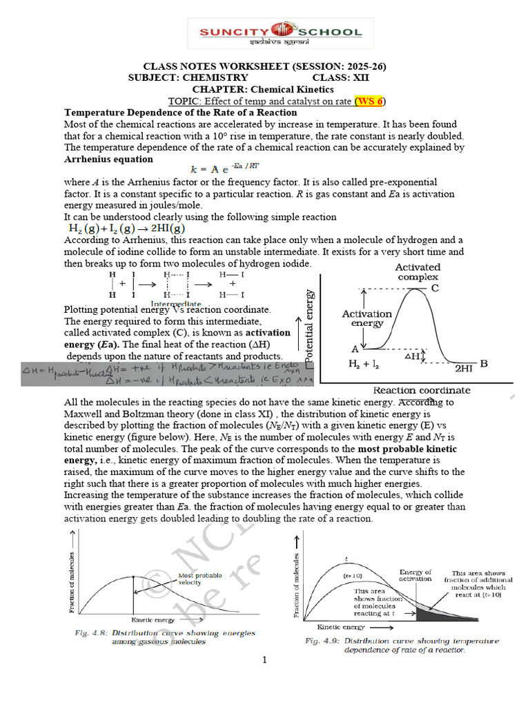 Chemical Kinetics CLASS NOTES WS 6 | PDF | Reaction Rate | Chemical ...