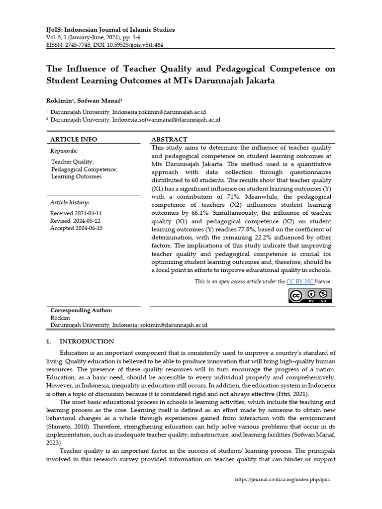 2 The Influence of Teacher Quality and Pedagogical Competence On ...