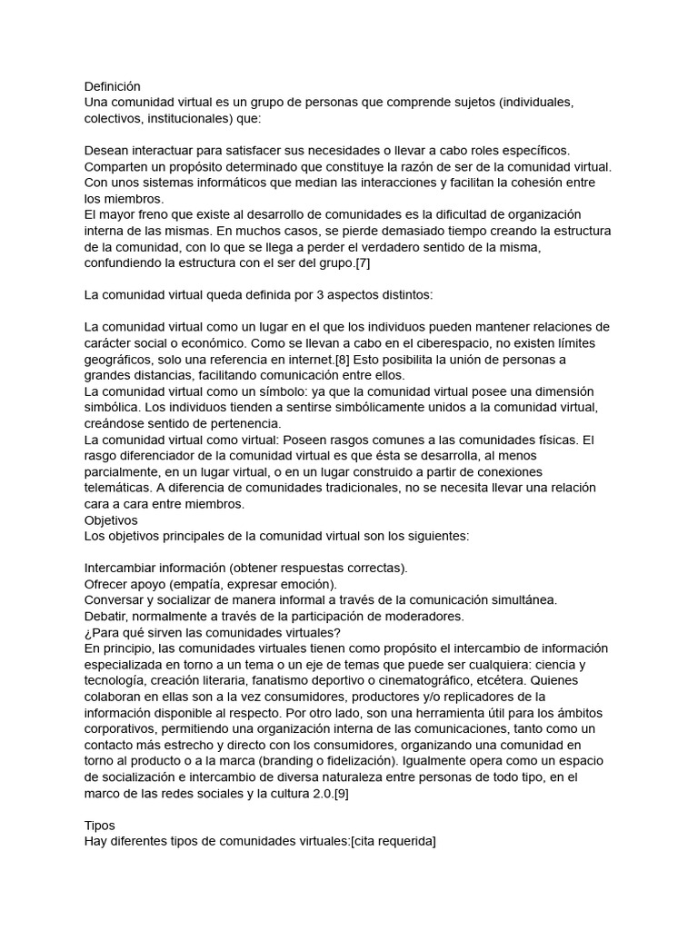 Comunidad Virtual Definición | PDF | Comunicación | ciberespacio