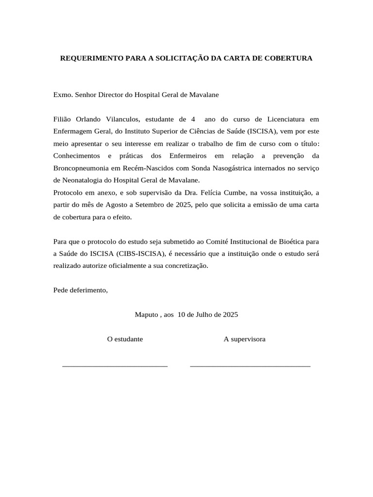 Solicitação de Carta de Cobertura para Estudo | PDF