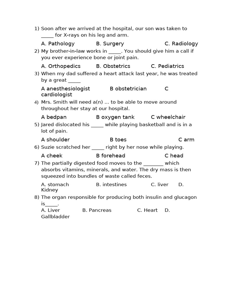 Medical Terminology Quiz Questions | PDF