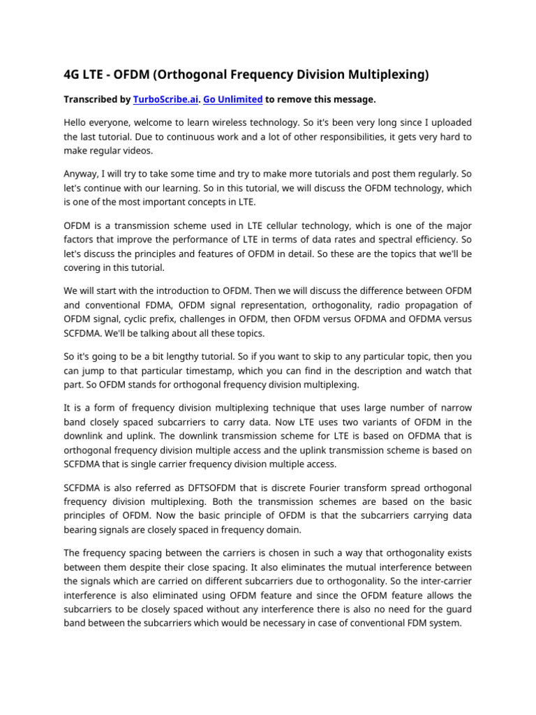 4G LTE - OFDM (Orthogonal Frequency Division Multiplexing) | PDF | Orthogonal Frequency Division ...