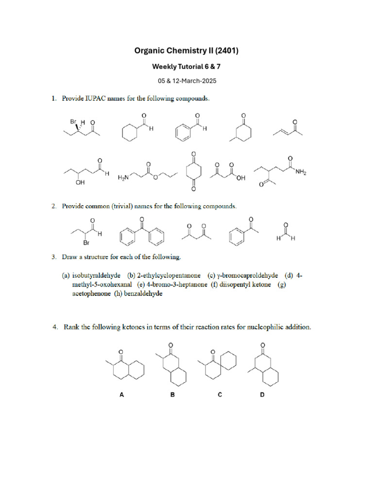 Organic Chemistry II-2401-Tutorial 6 & 7 | PDF