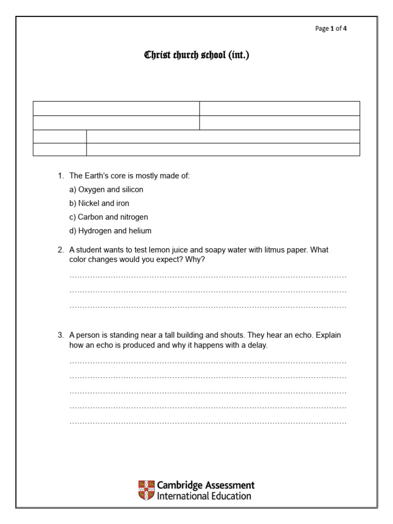 Grade 6 Science Worksheet on Concepts | PDF | Chemical Elements ...