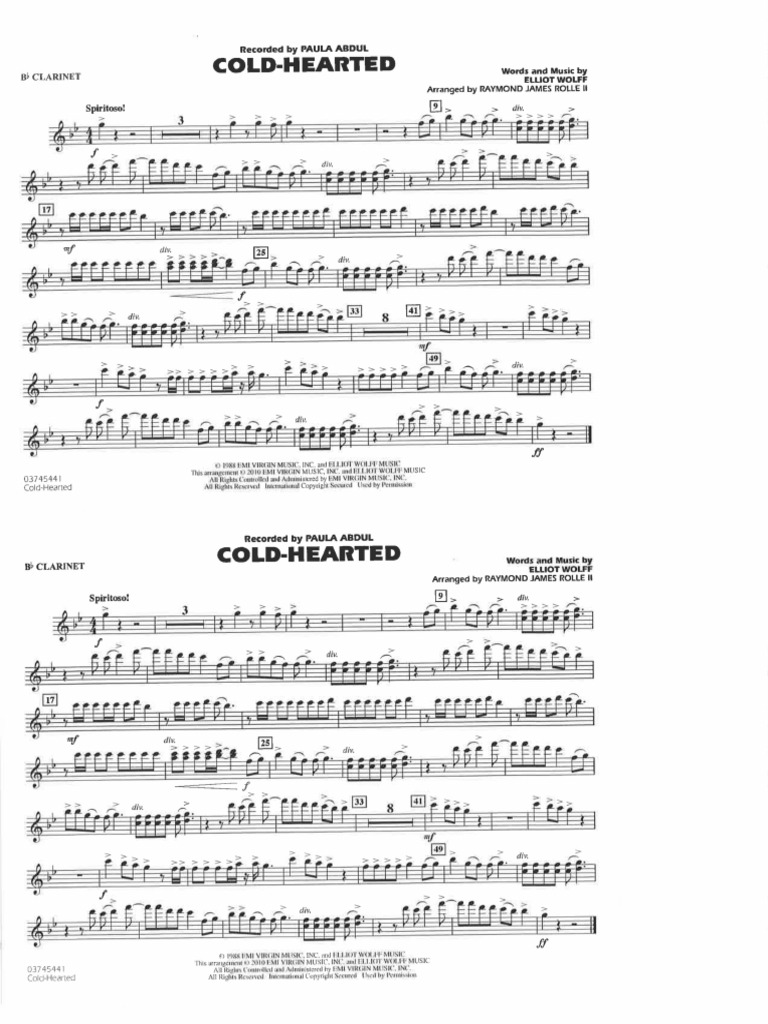 Bb Clarinet Arrangement of "Cold-Hearted" | PDF