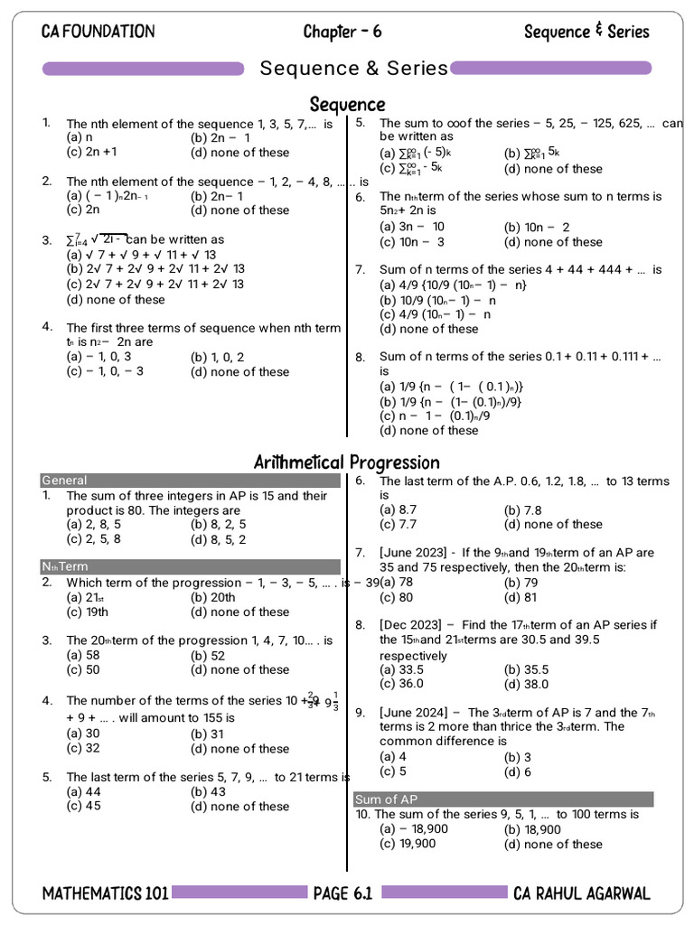 Sequences and Series: Key Concepts and Problems | PDF | Mathematical ...