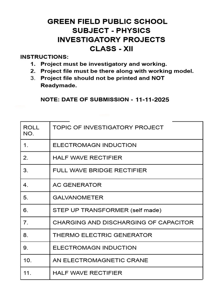 Physics Investigatory Projects | PDF