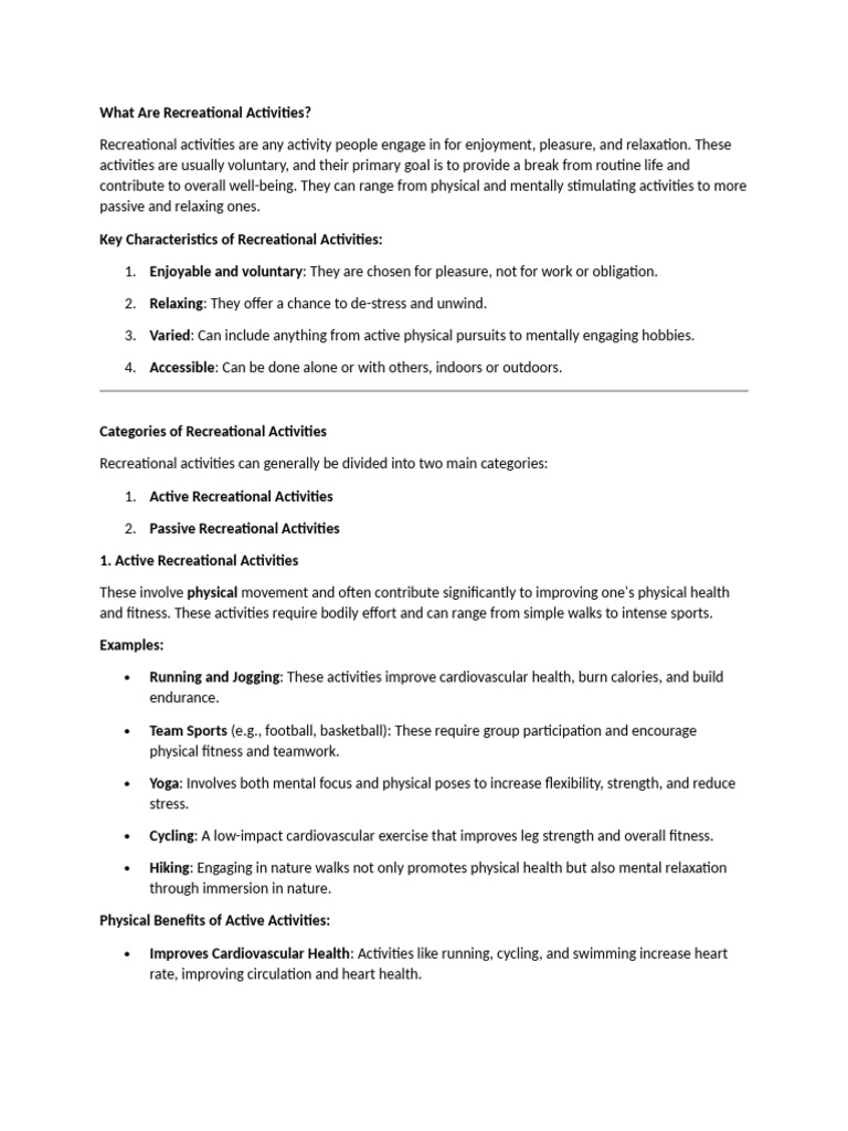 What Are Recreational Activities | PDF | Physical Fitness | Recreation