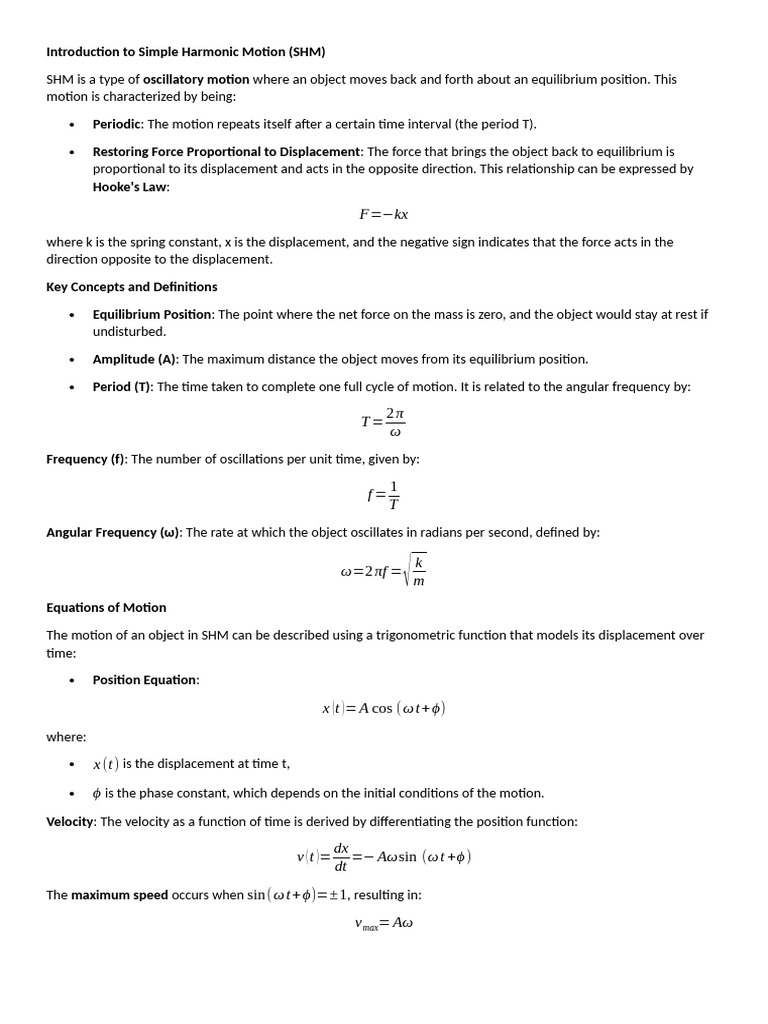 Understanding Simple Harmonic Motion | PDF | Oscillation | Mechanics