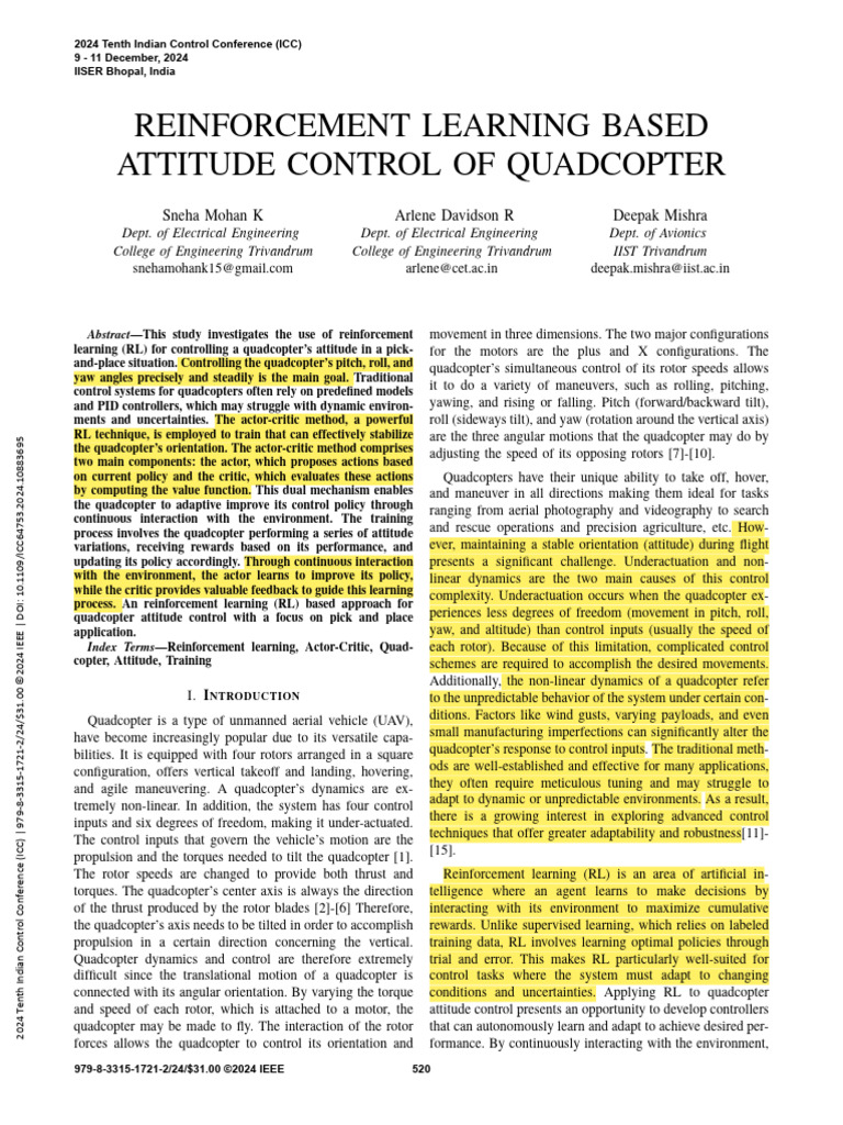 RL for Quadcopter Attitude Control | PDF | Quadcopter | Force
