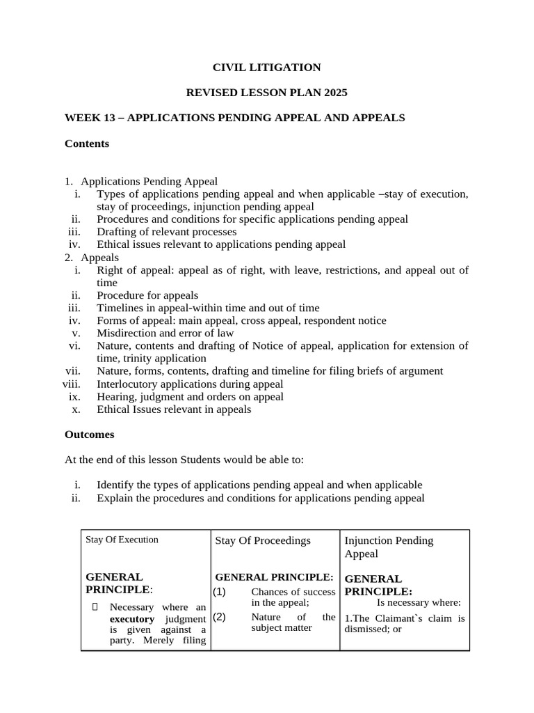 Civil Week 13 Lesson Plan - New-1 (2) Modified | PDF | Appeal ...
