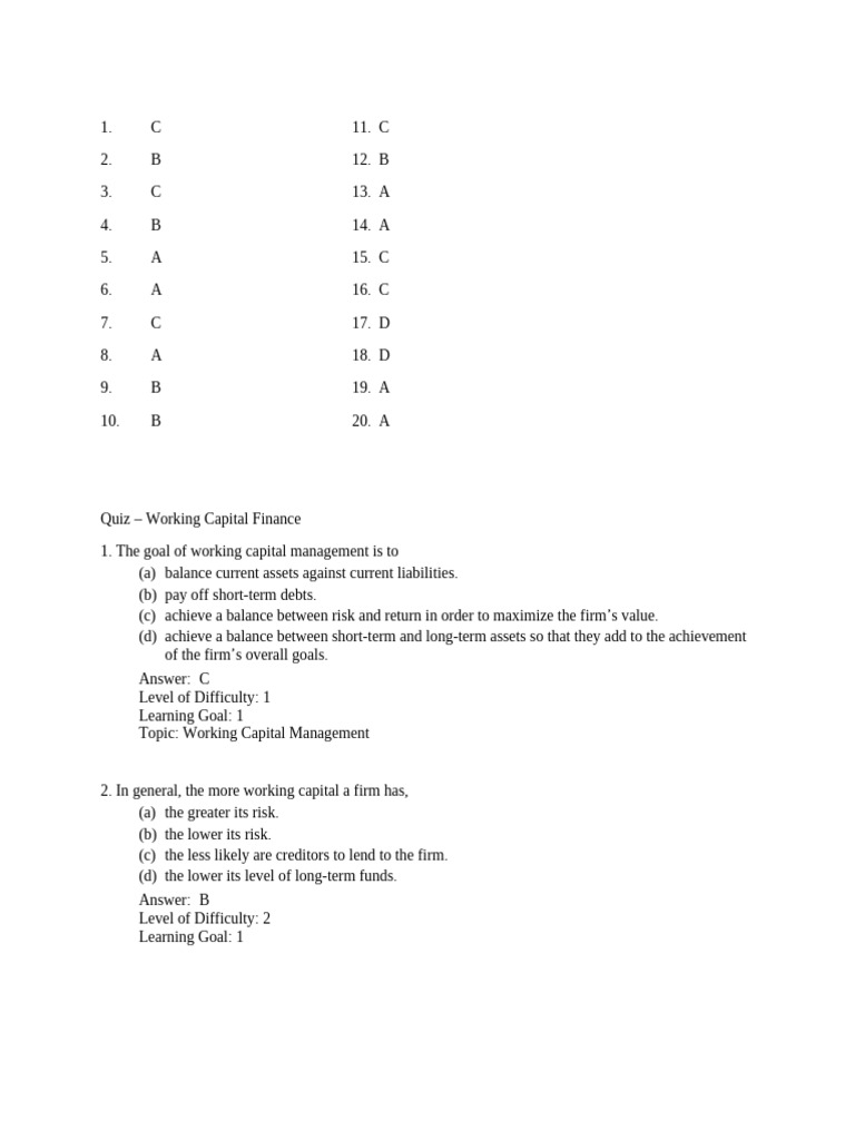 Quiz 3 Working Capital Finance V2 | PDF | Working Capital | Money