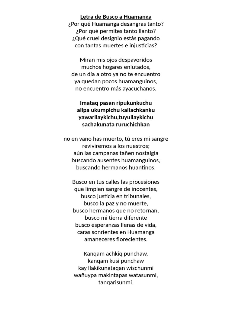 Letra de Busco A Huamanga | PDF
