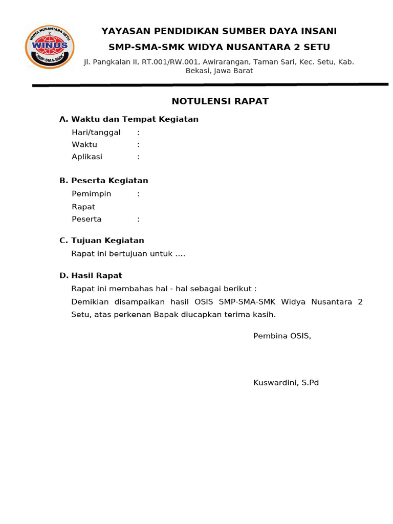 Template Notulen Rapat | PDF