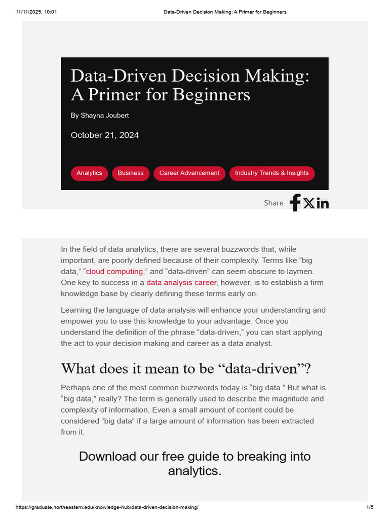 Data-Driven Decision Making - A Primer For Beginners | PDF | Data | Statistics