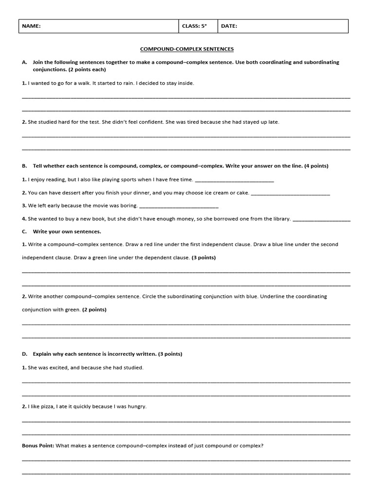 Compound Complex Quiz | PDF | Linguistics | Language Mechanics