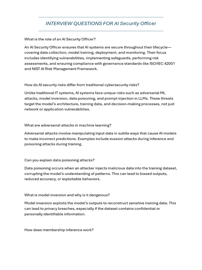 AI Security Officer Interview Questions | PDF | Artificial Intelligence ...