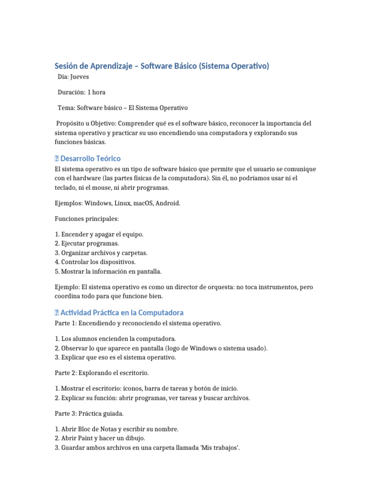 Sesion Software Basico Sistema Operativo | PDF