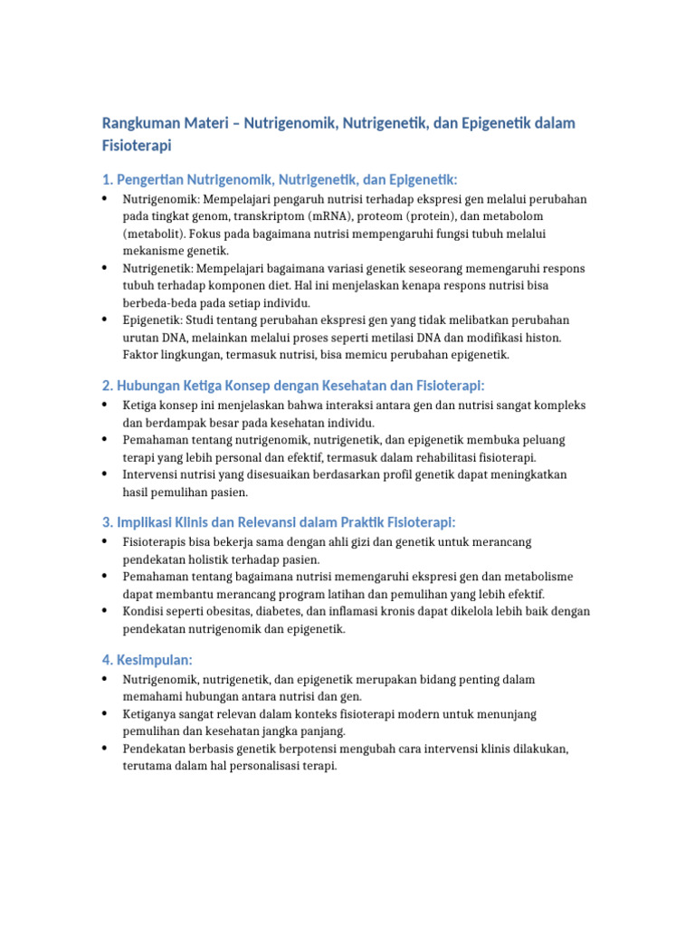 Rangkuman Nutrigenomik Dan Epigenetik | PDF