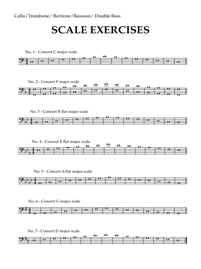 Cello Trombone Baritone Bassoon Double Bass - Scale Exercise 1 | PDF