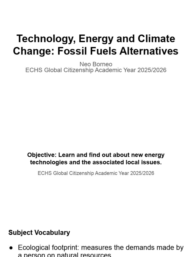 Technology, Energy and Climate Change - Fossil Fuels Alternatives | PDF ...