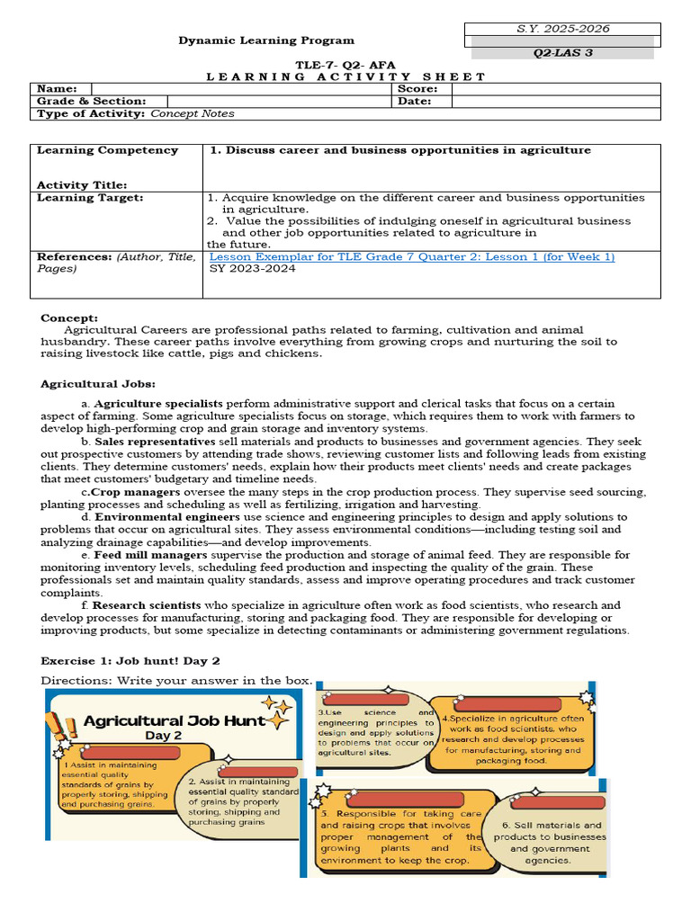 Tle7 Afa Q2 Las3 Pdf Agriculture Agricultural Science