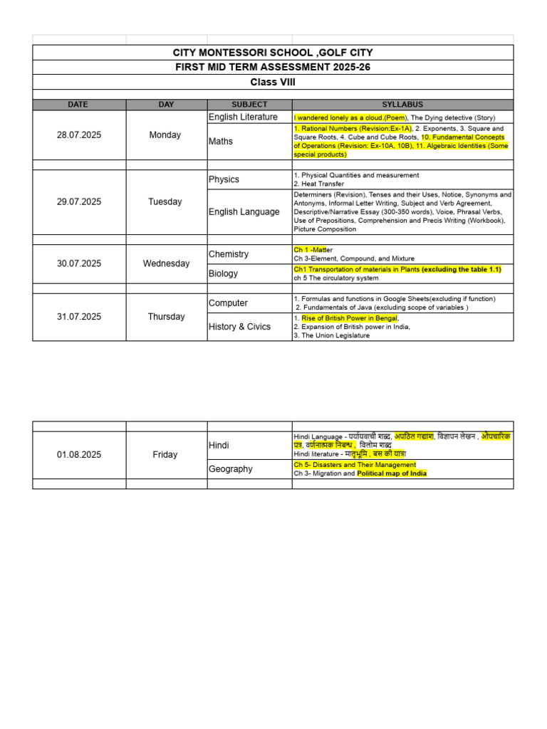 Class Viii Mid Term Assessment 2025-26 | PDF | English Language | Linguistics